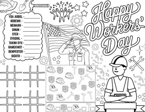 Printable Labor Day Activity Placemats for Kids | Patriotic Coloring ...