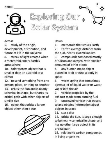 Exploring Our Solar System Vocabulary Crossword Puzzle by Secondary ...