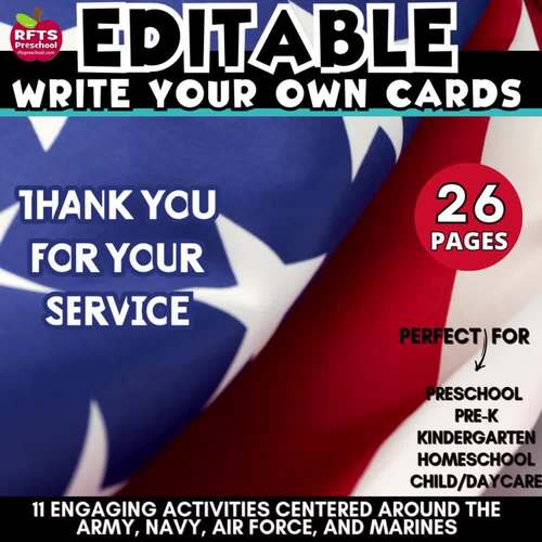 EDITABLE D.I.Y. Veterans Day Thank-You Cards | PreK-Kinder Creative Writing
