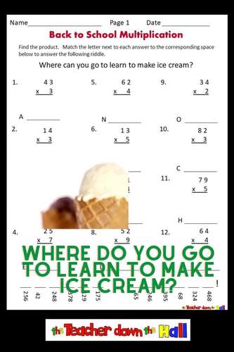 Back to School Multiplication 2 Digit x 1 Digit Multiply Worksheets w ...