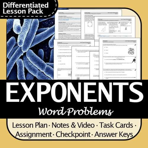 Exponents Word Problems Lesson Pack Differentiated Notes Tasks Worksheet