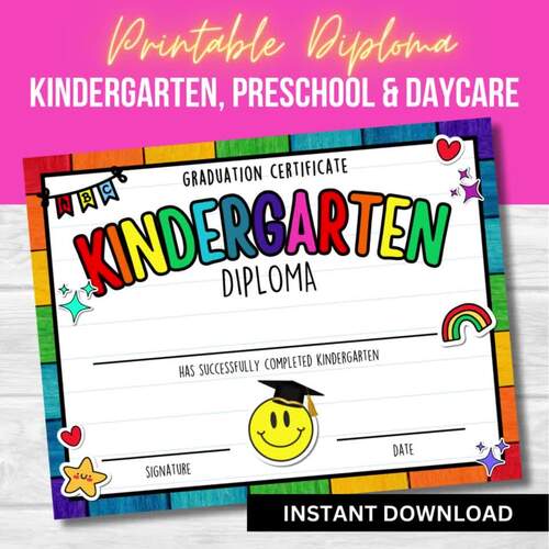 Graduation Diploma Certificate Printable: Preschool, Kindergarten Daycare