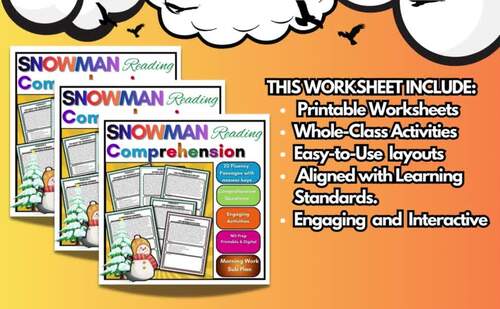 January Snowman Reading Comprehension Passages 3rd,4th,5th,6th,7th,8th,9th