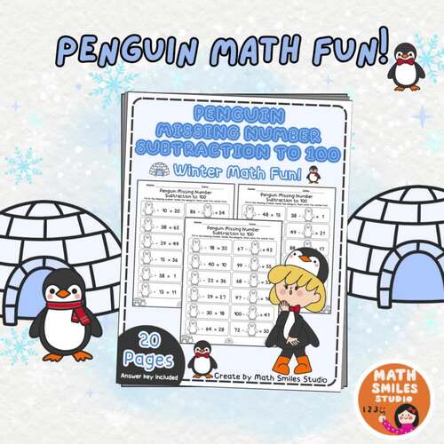 Penguin Missing Number Subtraction to 100 | Find the Missing Number ...