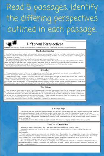 Perspectives and Differing Points of View Worksheets and Activity by ...
