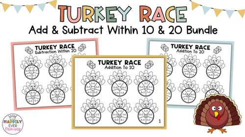 Thanksgiving Roll and Race Dice Games - Addition and Subtraction Within ...