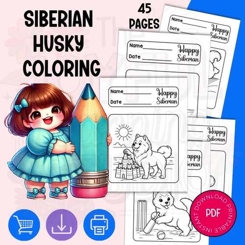 Siberian Husky Coloring Pages | Dog Summer Coloring Worksheets Activity