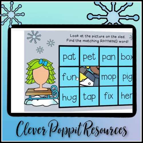 BOOM CARDS CVC Rhyming - Secret Winter Picture by Clever Poppit Resources