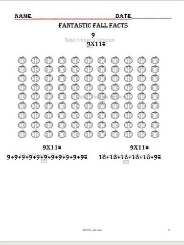 3rd Grade to 6th Grade Multiplication Facts 2 to 12 Arrays 30 Second Assessments