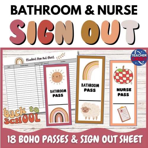 Bathroom Sign Out Sheet Pass Classroom Management Boho Back to School