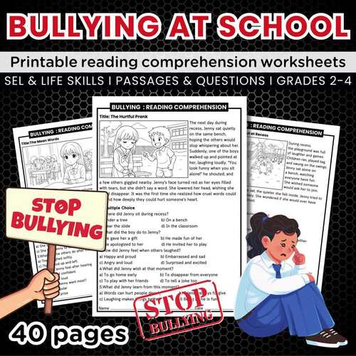 Bullying at School Reading Comprehension Worksheets, SEL Passages ...