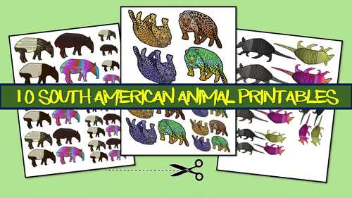 10 SOUTH AMERICAN ANIMAL PRINTABLE CUT-OUTS Original art, coloring ...