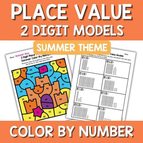 Place Value Color by Number Summer Theme 2 Digit | Base 10 Blocks ...