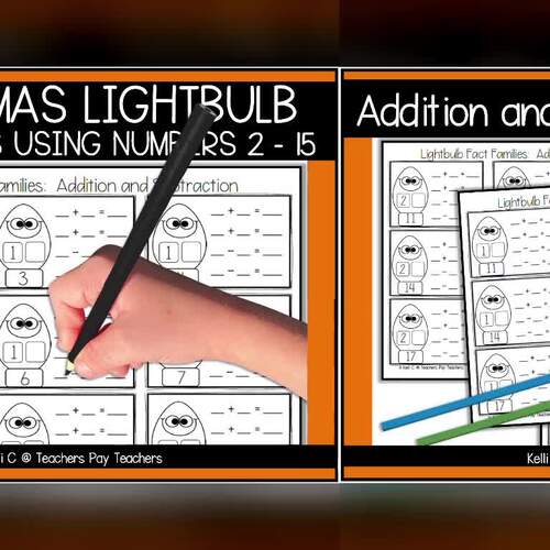 Addition and Subtraction Within 20 Lightbulb Fact Families Christmas
