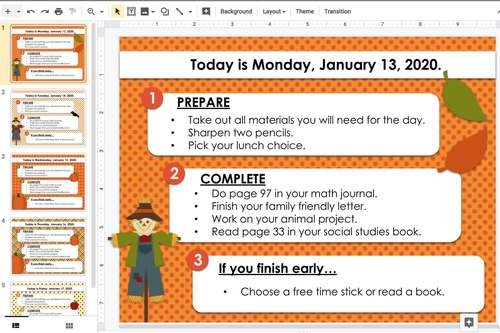 Editable Morning Work Presentation Google Slides PPT Templates | Fall ...