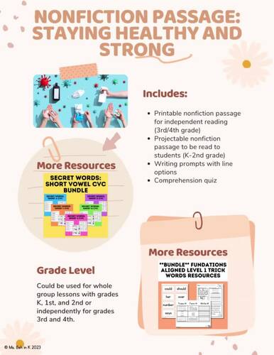 Staying Healthy (Nonfiction Passage, Writing Prompts, & Comprehension ...
