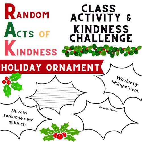 Acts of Kindness Holiday Holly Activity, Bulletin Board, Class Challenge