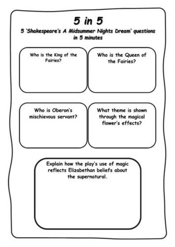 English Literature Shakespeare's A Midsummer Nights Dream Starter ...