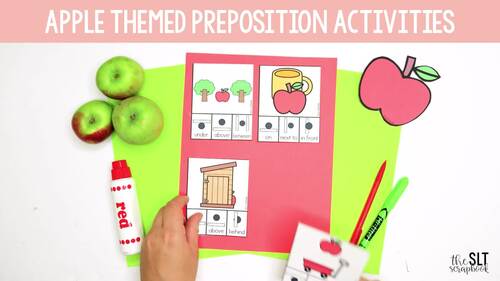 Apple Themed Prepositions Activities for Speech Therapy - Spatial Concepts