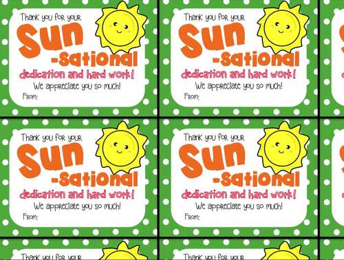 SunChips Teacher (Staff) Appreciation Gift Tag- Thank you for your Sun ...