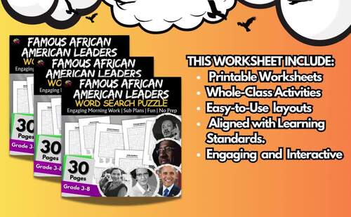 Famous African American leaders Word Search Puzzle 4th,5th,6th,7th,8th ...