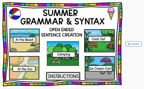 Summer Grammar and Syntax | Open Ended Sentence Creation | Digital | BOOM