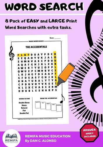 EASY and LARGE Print Music Word Search 8 Pack - Distance learning ...