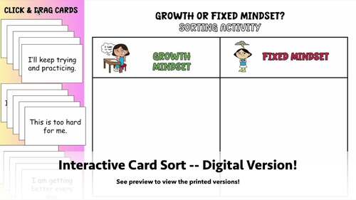 Growth vs Fixed Mindset: Card Sorts, Slides, Worksheets | Digital ...
