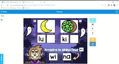 BOOM CARDS Halloween: Leer SÍLABAS FINALES -Lectura español Distance ...