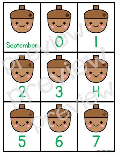 September Acorns - Numbers 0-25 Matching - Flash Cards With Writing ...