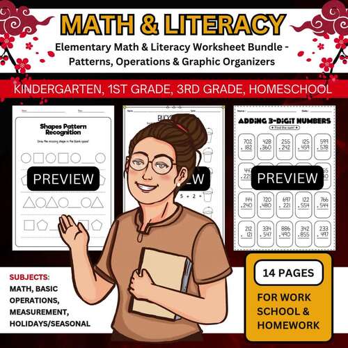 Halloween Math & Literacy Worksheet - Patterns Operations & Graphic ...