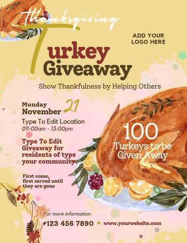 Turkey Giveaway & Food Drive Flyers (4) Fully Customize your Flyer ...