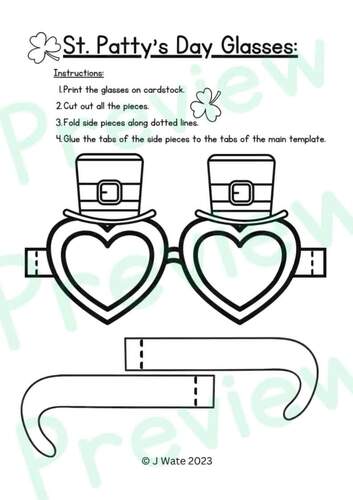 St Patricks Day Craft Lucky Glasses Activity Fun Templates and Worksheets
