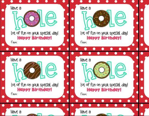 Donut (Squishes) Birthday Gift Tag- Have a hole lot of fun on your ...