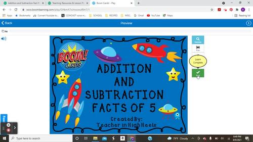 Addition and Subtraction Fact Practice Facts of 5 Boom Cards™ | TPT