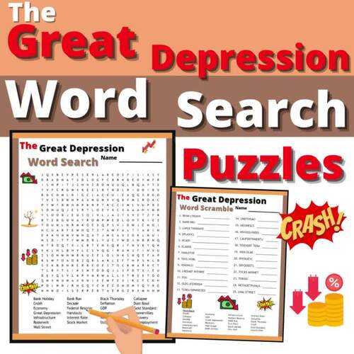 Great Depression Word Search Puzzles Stock Market Crash No Prep | TPT