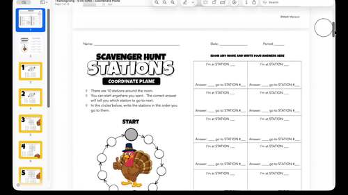 6th Grade Math Fun Thanksgiving Activity Coordinate Plane Plotting ...
