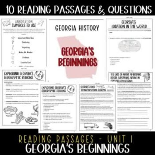 Georgia's Beginnings: 10 Reading Passages with Comprehension Questions ...