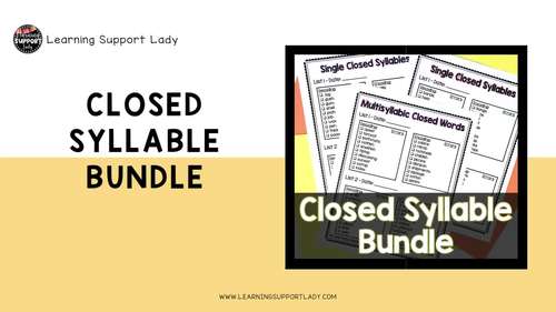 Closed Syllables Word List by Learning Support Lady | TPT