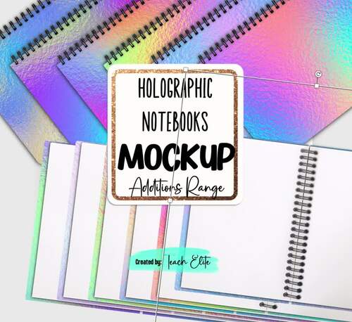 Holographic Notebook Mock up MOVEABLE brightsMockup by Teach Elite