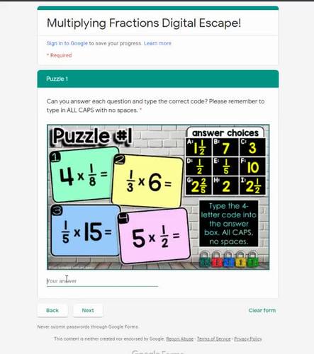 Multiplying Fractions Digital Math Escape Room Activity | TPT