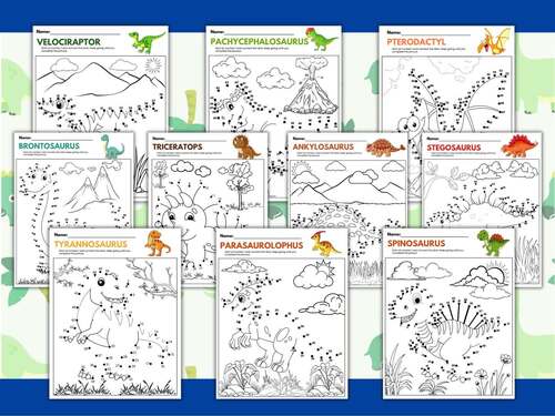 Dinosaur Dot to Dot for Kids | Connect the Dots | Number Sequencing ...