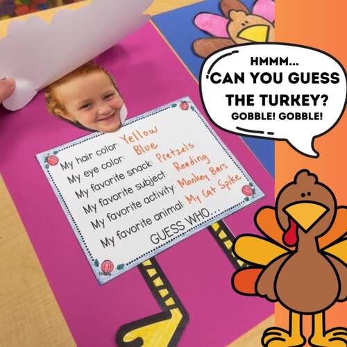 Thanksgiving Craft Turkey Guess Who | November Bulletin Board | Writing ...