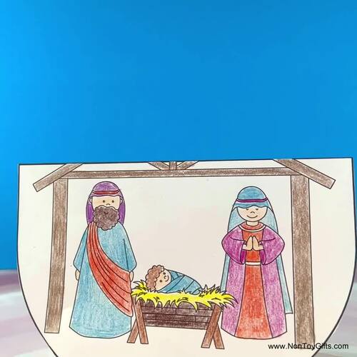 Nativity Craft - Christmas Bible Craft - Coloring Rocking Religious Craft