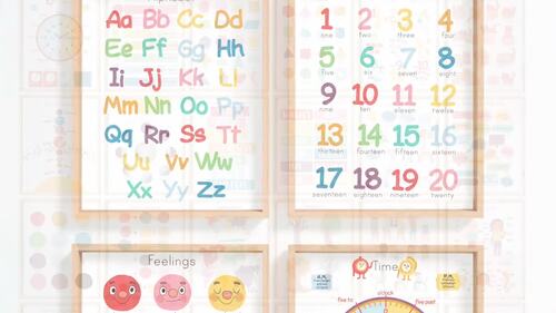 Set of 30 Educational Posters Vibrant Rainbow Classroom Decor ...