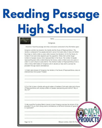 High School Reading Comprehension Passages and Questions Drawing ...
