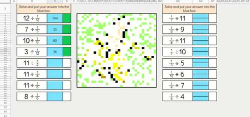 Digital Math Pixel Art Mystery Picture 5th Grade Dividing Fractions 5.NF.7