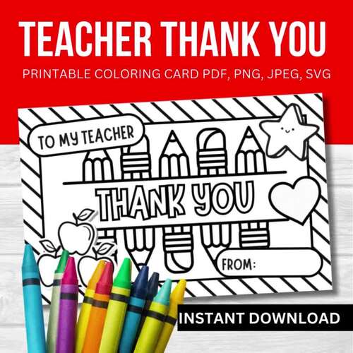 Teacher Thank You Coloring Card Printable Craft, Teacher Appreciation Week
