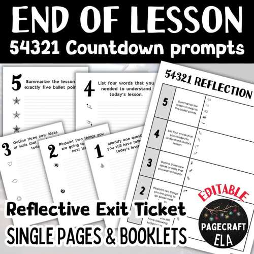 End of Lesson Reflection | 54321 Countdown | Exit Ticket Evaluation