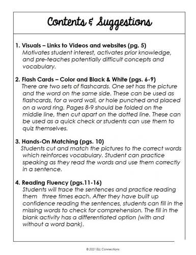 ESL/ELL/ESOL -USH WORD FAMILY by ELL Connections | TPT